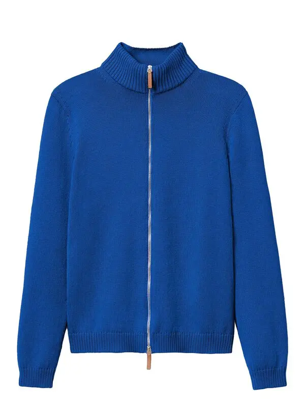 Lafayette 148 New York Cotton Silk Zip-up Cardigan - Galaxy Blue