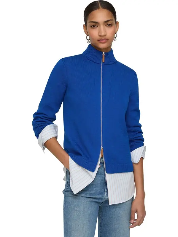 Lafayette 148 New York Cotton Silk Zip-up Cardigan - Galaxy Blue