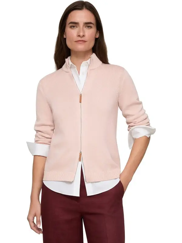 Lafayette 148 New York Cotton-silk Zip-up Cardigan - Rosewater