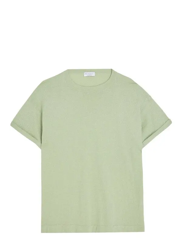 Brunello Cucinelli Metallic Cashmere-blend T-shirt - Light Green