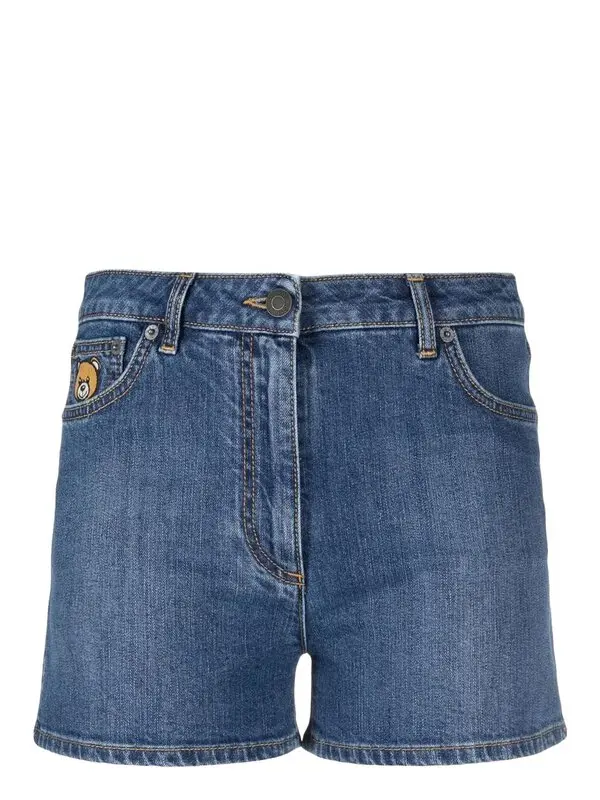 Moschino Teddy Bear Patch Denim Shorts - Blue