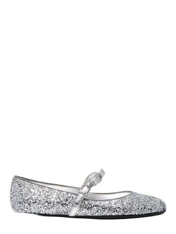 FERRAGAMO Bow-detail Glitter Ballerina Shoes - Silver