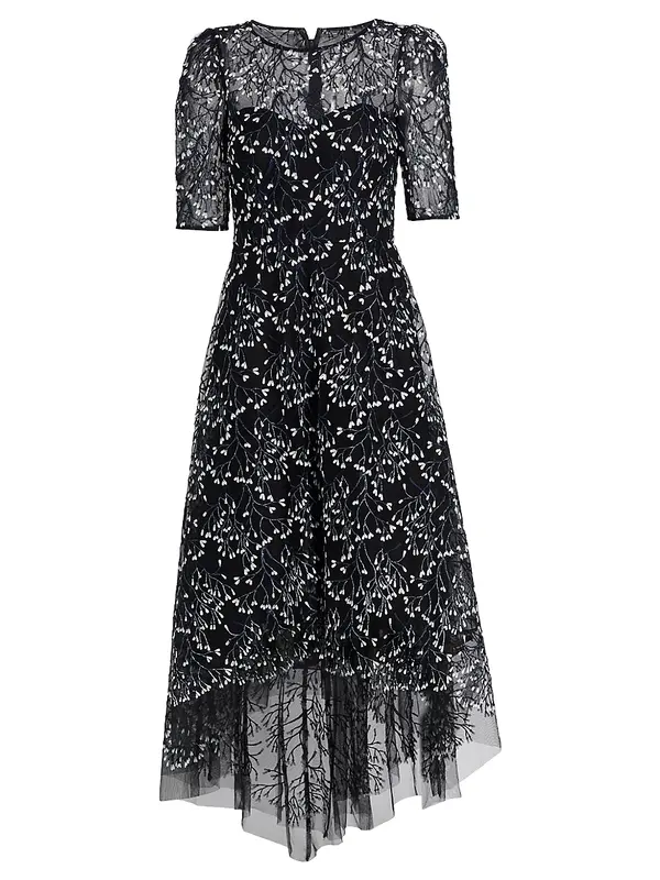 Rickie Freeman For Teri Jon Floral Bead-embellished Midi-dress - Black Multi