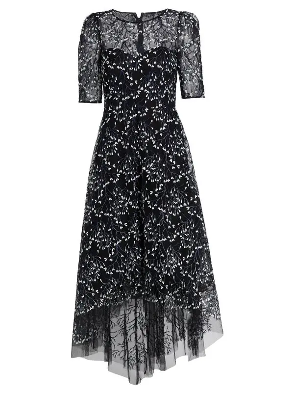 Rickie Freeman For Teri Jon Floral Bead-embellished Midi-dress - Black Multi