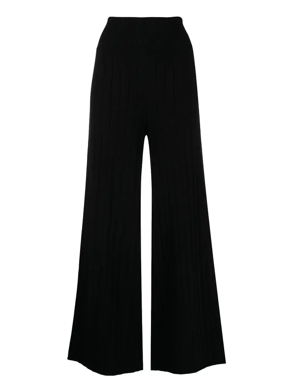 ONEFIFTEEN Ribbed Knit Flared Trousers - Black