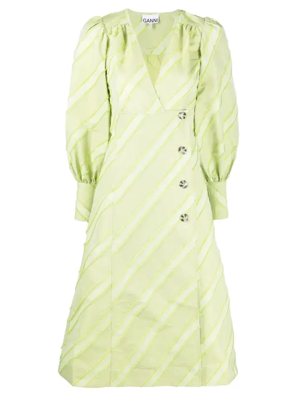 GANNI V-neck Long-sleeve Dress - Green