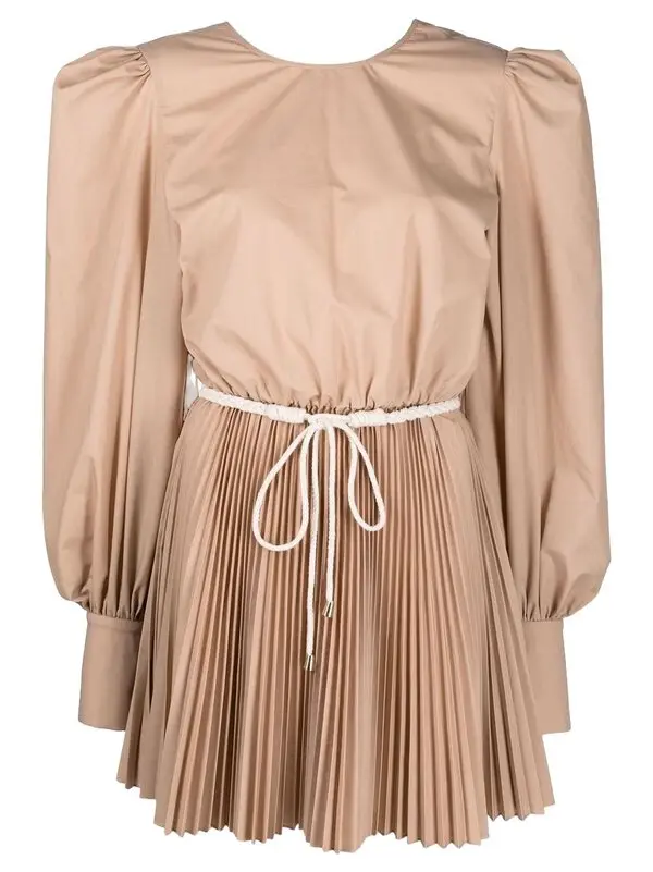 Federica Tosi Puff-shoulder Pleated Dress - Neutrals