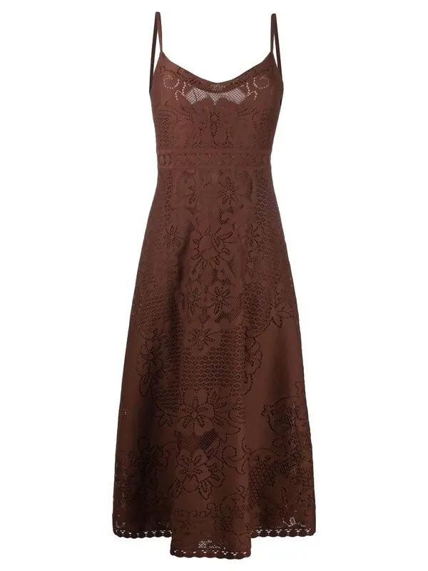 Valentino Garavani Sleeveless Floral Midi Dress - Brown