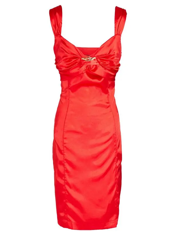Roberto Cavalli Embellished Gathered Satin Dress - Tomato Red