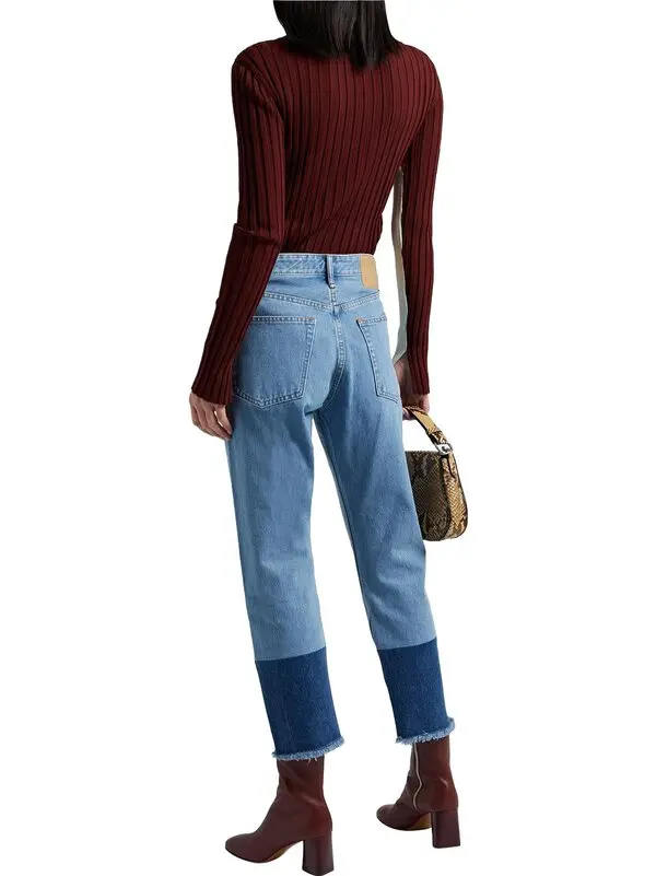 Rag & Bone Maya Cropped Slim-leg Two-tone Jeans - Mid Denim