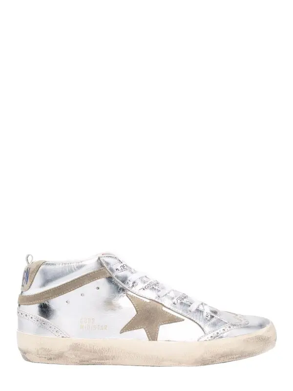 GOLDEN GOOSE Laminated Star And Wave Mid-top Sneakers - Silver