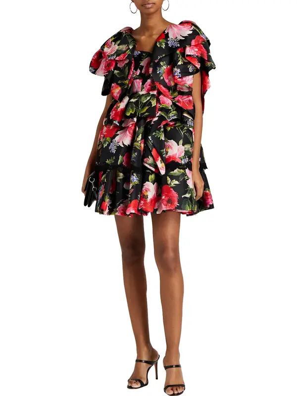 Dolce & Gabbana Floral-print Silk-blend Satin Mini Dress - Black