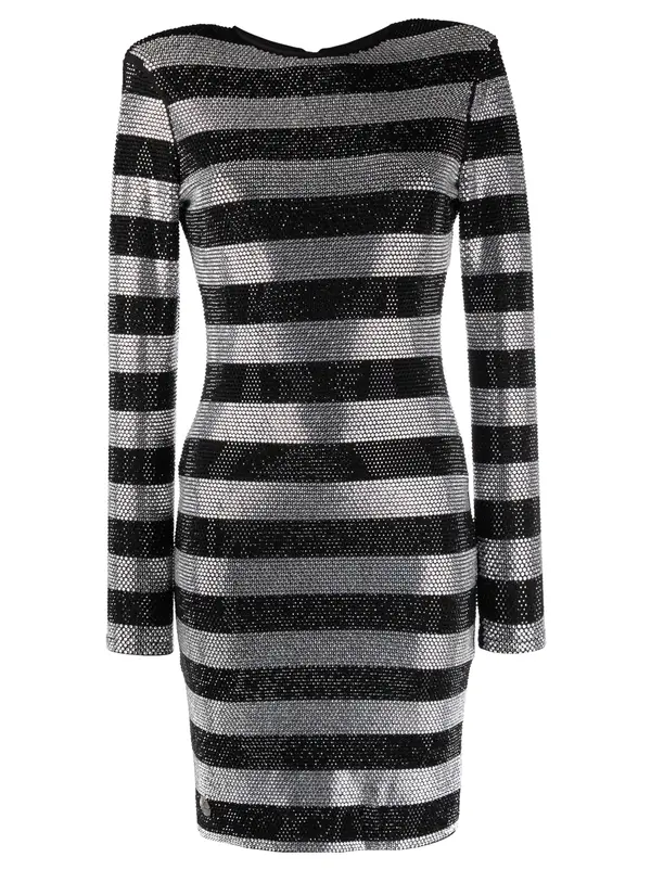Philipp Plein Crystal-stripes Fitted Mini Dress - Black