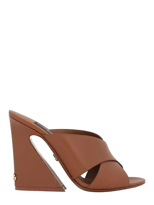 Dolce & Gabbana Leather Sandals With Tapered Heel - Brown