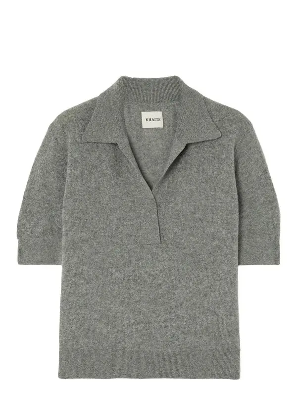 Khaite Shrunken Jo Cashmere-blend Polo Shirt - Gray