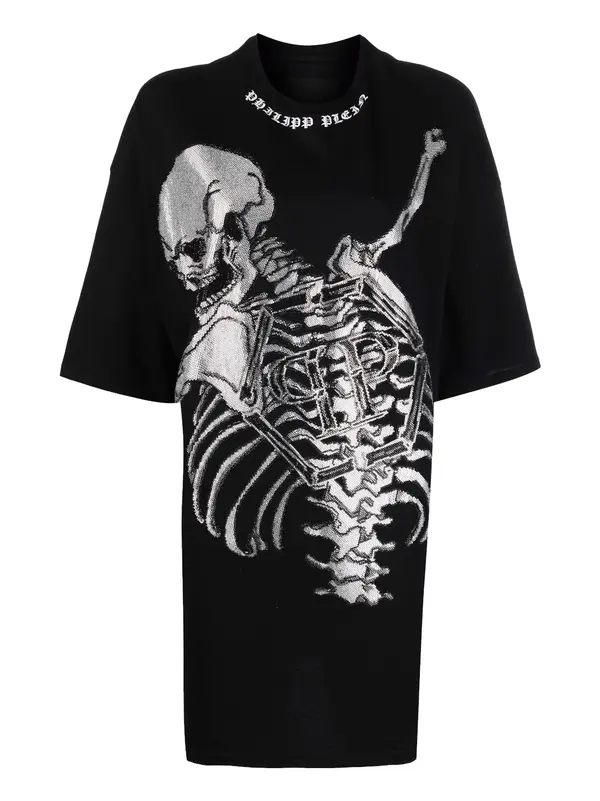 Philipp Plein Skeleton Print T-shirt Dress - Black