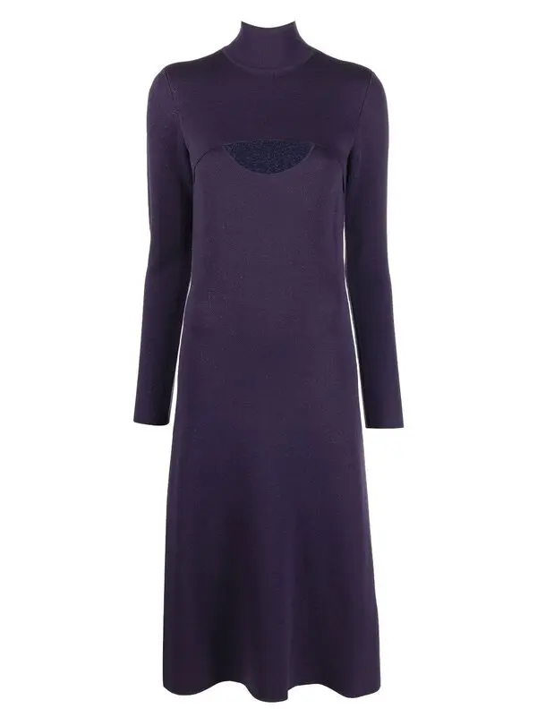 FERRAGAMO Lamé Wool Midi Dress - Purple