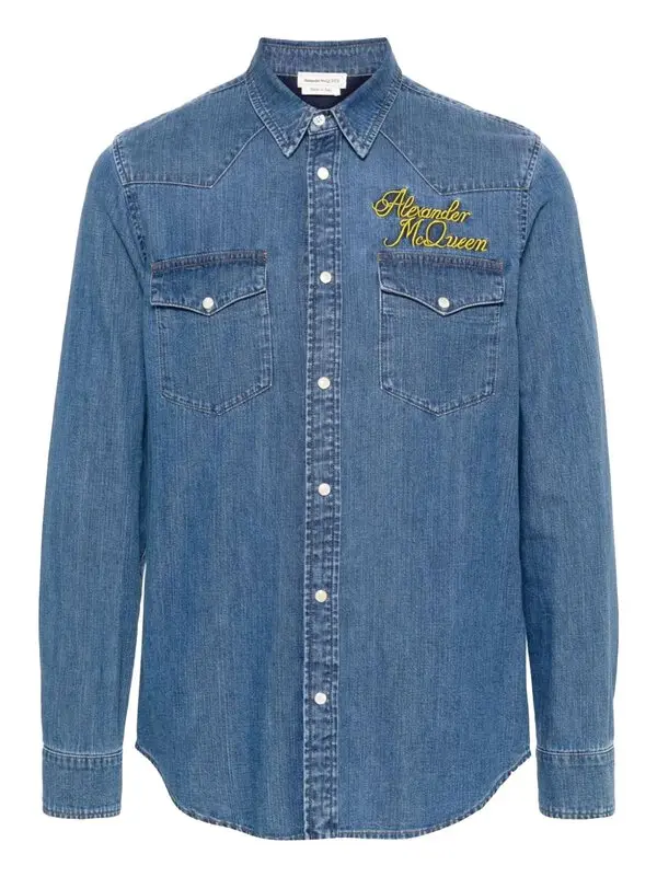 Alexander McQueen Logo-embroidered Denim Shirt - Blue