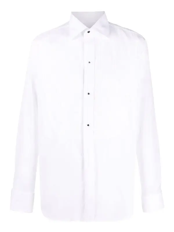 Canali Buttoned Long-sleeve Tuxedo Shirt - White