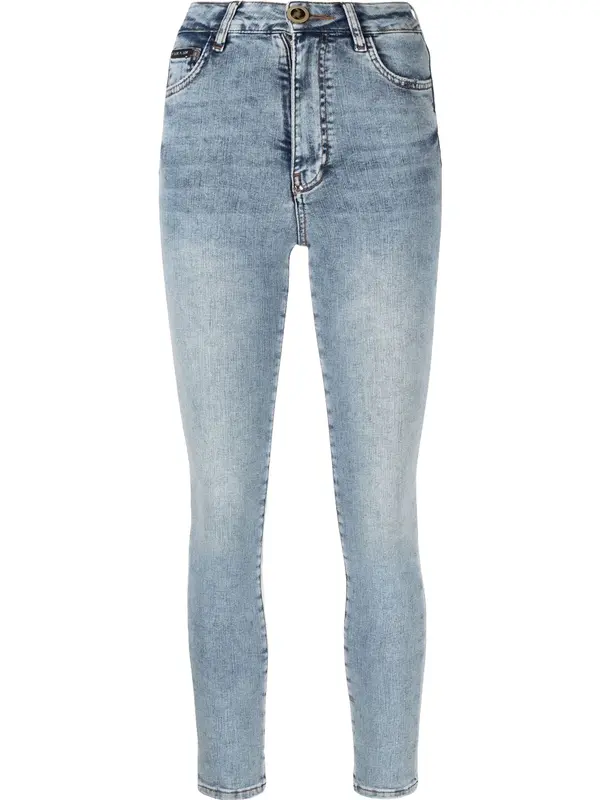 Philipp Plein Skinny Jeans With Skull Embroidery - Blue
