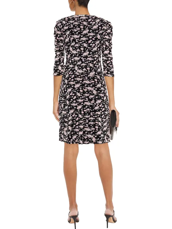 Diane Von Furstenberg Olina Wrap-effect Printed Crepe De Chine And Mesh Dress - Black