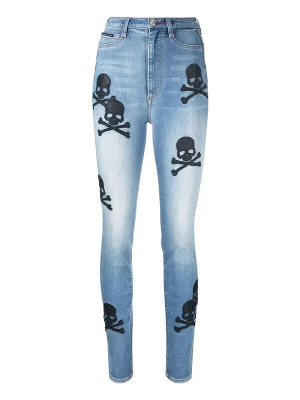 Philipp Plein Skull-patches Skinny Jeans - Blue