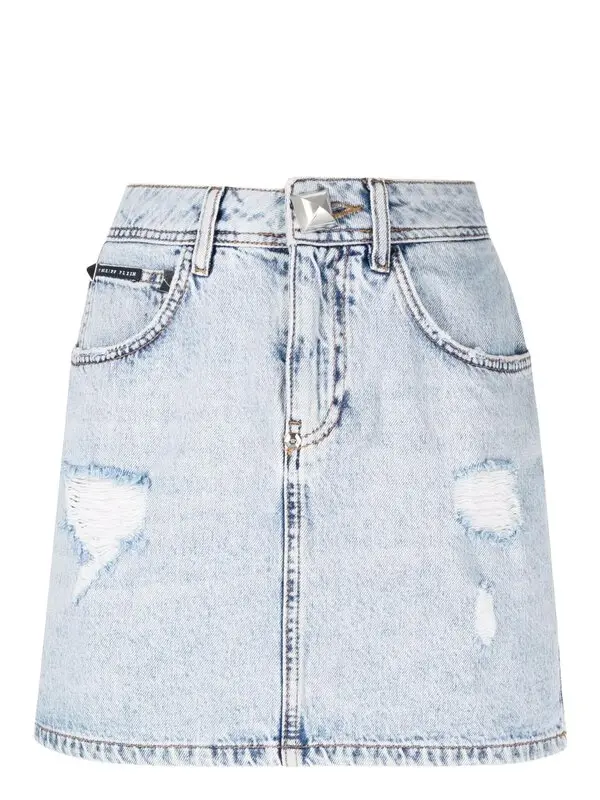 Philipp Plein Stud-detailed Distressed Mini Denim Skirt - Blue