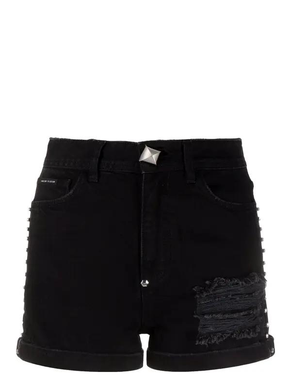 Philipp Plein Stones Denim Hot Pants - Black