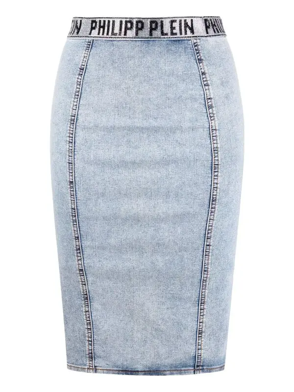 Philipp Plein Stones Denim Pencil Skirt - Blue