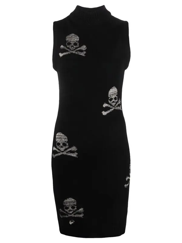 Philipp Plein Skull And Crossbones Knitted Dress - Black