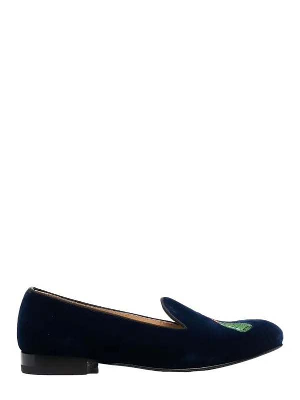 SCAROSSO Daisy Embroidered Velvet Slippers - Blue