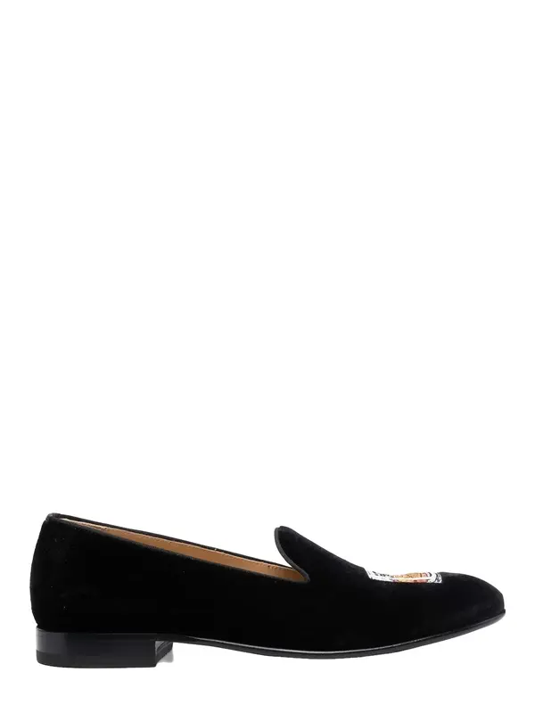 SCAROSSO Tom Embroidered Velvet Slippers - Black