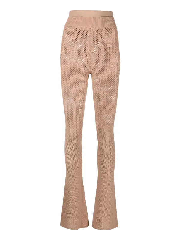 ANDREĀDAMO Perforated Knit Flared Trousers - Neutrals
