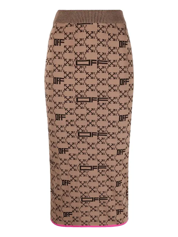 Off-White Intarsia-knit Arrows-logo Pencil Skirt - Brown