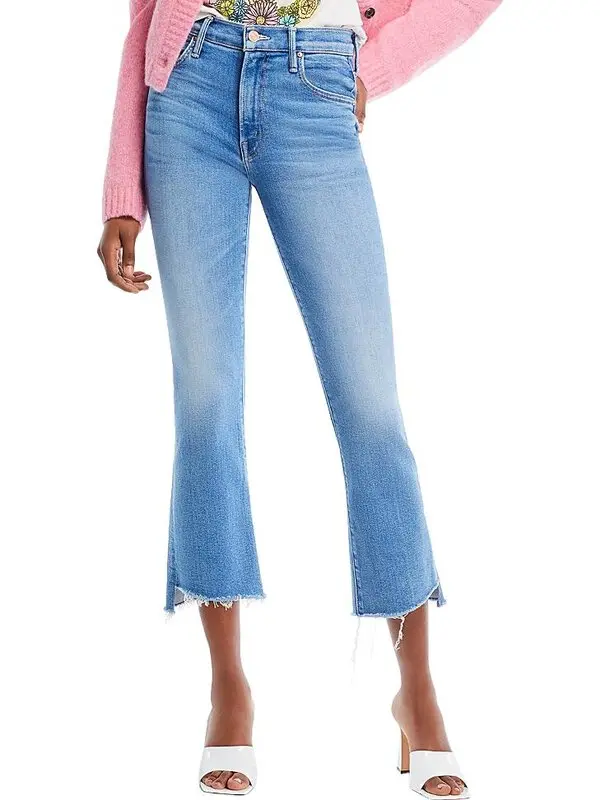 MOTHER The Insider High Rise Crop Step Fray Bootcut Jeans - Out Of The Blue