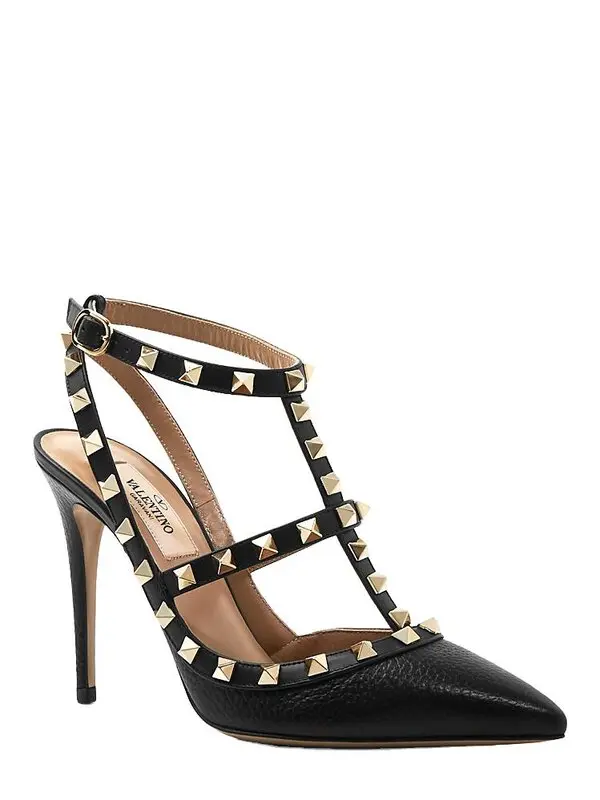 Valentino Garavani Rockstud Cage Leather Pumps - Black Leather/gold