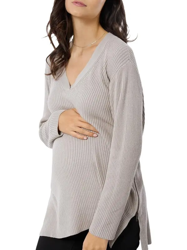 INGRID & ISABEL Side Zip Nursing Sweater - Beige