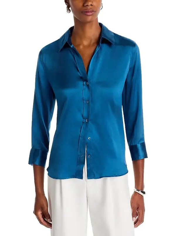 L'Agence Dani Silk Charmeuse Blouse - Stone Blue