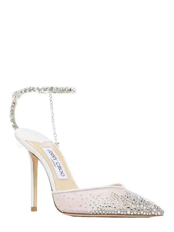JIMMY CHOO Saeda 100 Embellished Pumps - White/crystal