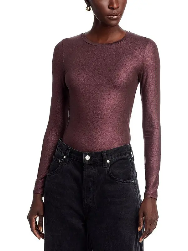 Majestic Filatures Metallic Fitted Top - Metal Aubergine
