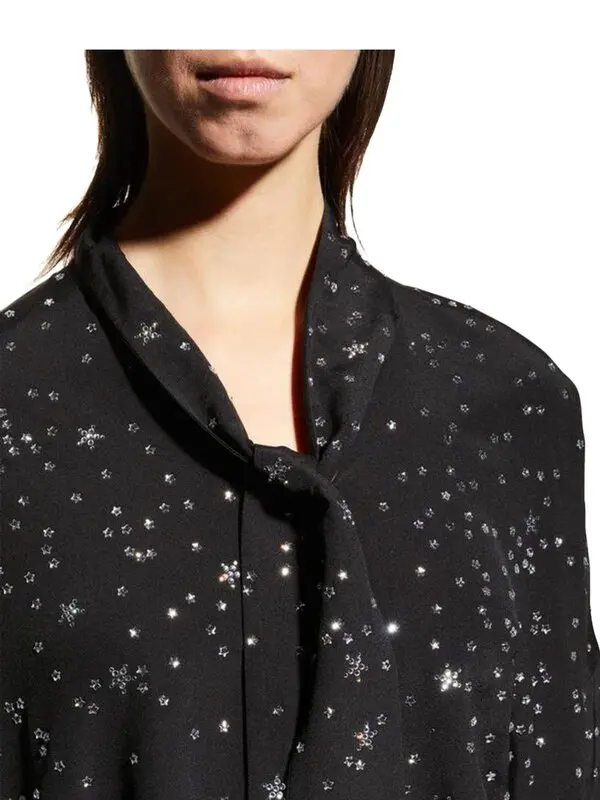 Libertine Longfellows Light Of Stars Silk Neck-tie Blouse - Black