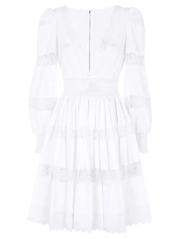 Dolce & Gabbana Lace-panel Long-sleeve Dress - White