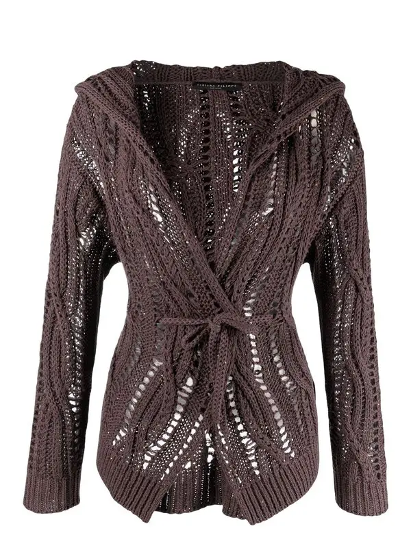 Fabiana Filippi Sequin Cable-knit Hooded Cardigan - Brown