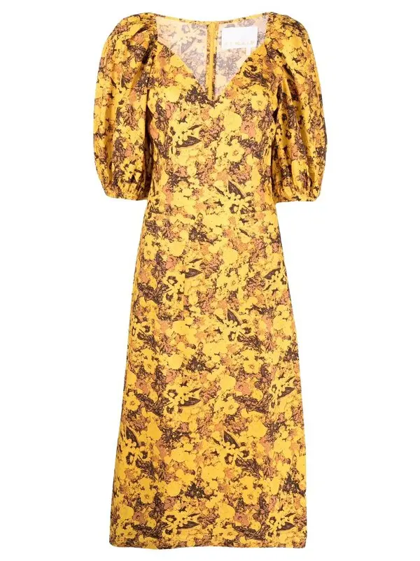 Remain Birger Christensen Printed Organic Cotton Midi Dress - Yellow