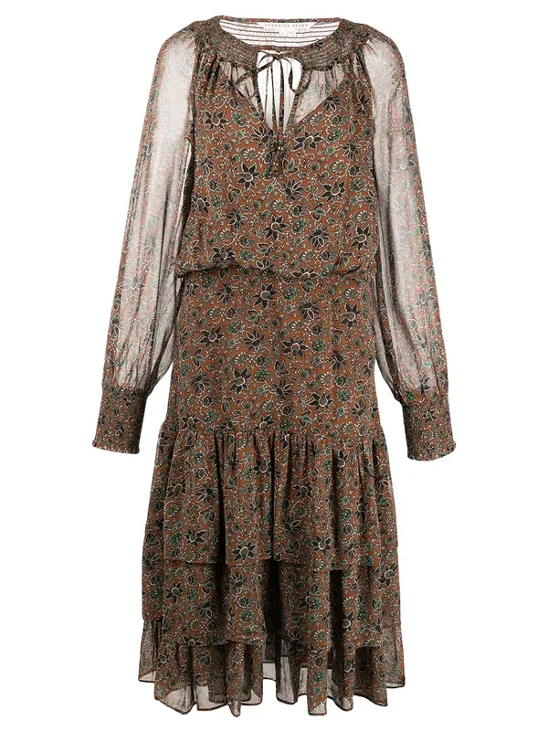 Veronica Beard Tunis Floral-print Midi Dress - Brown