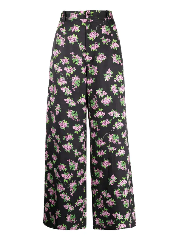 Natasha Zinko Floral-print Cropped Trousers - Black