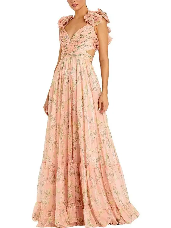 Mac Duggal Floral Cut-out Chiffon Gown - Pink Multi