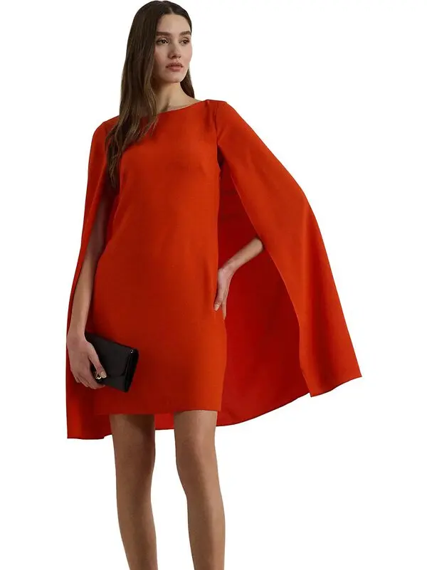 Ralph Lauren Cape Georgette Cocktail Dress - Bright Vermilion