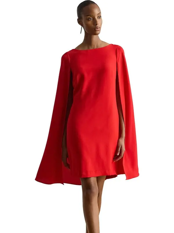 Ralph Lauren Cape Georgette Cocktail Dress - Cruise Red