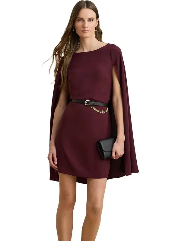 Ralph Lauren Cape Georgette Cocktail Dress - Dark Garnet
